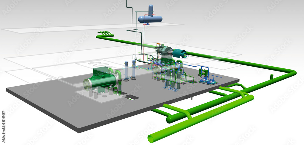 steam turbine power plant layout 3D illustration Stock Illustration ...