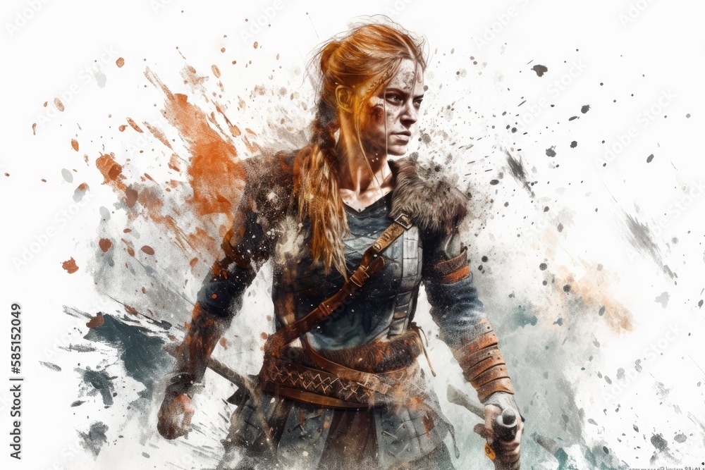 Savage Valkyrie: A Bold and Intense Splatter Art Depiction of a Female ...