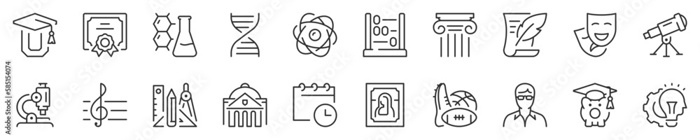 Academic subjects and education thin line icon set 2 of 2. Symbol ...
