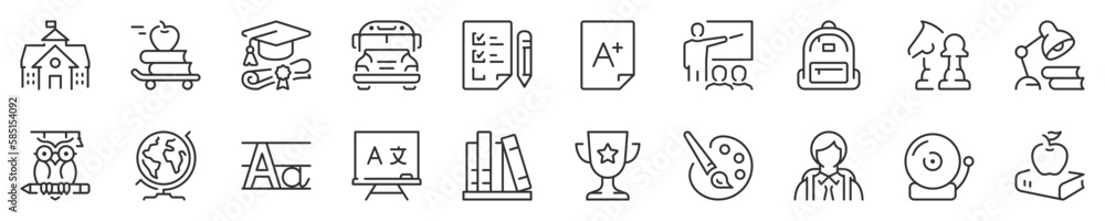 Academic subjects and education thin line icon set 1 of 2. Symbol ...