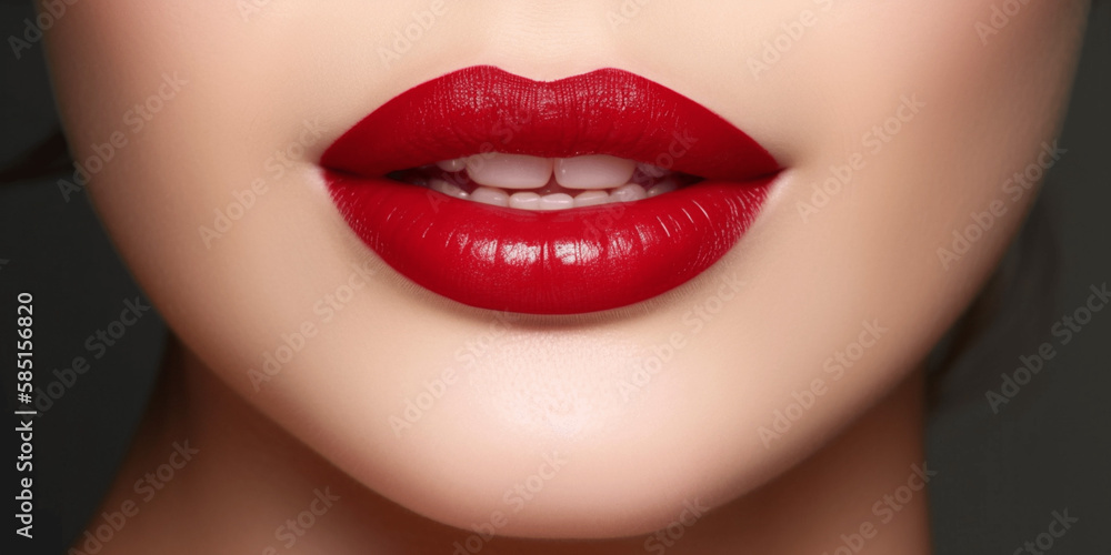 Sexy Lips close up, Beautiful Perfect Makeup, Bold red Lip Gloss ...