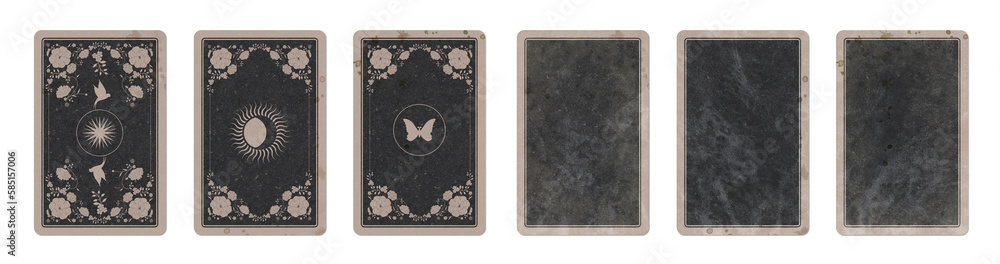 Poster Set of three aged playing cards back with floral and esoteric ...