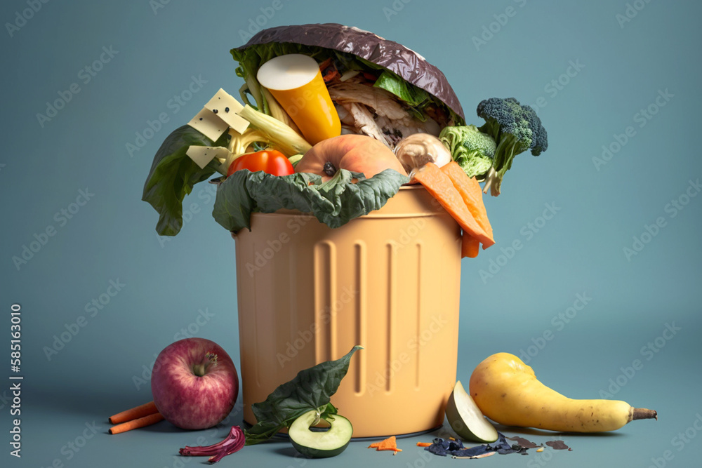 ภาพประกอบสต็อก Uneaten unused spoiled vegetables thrown in the trash container. Food loss and ...