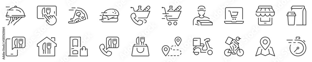 Food delivery thin line icon set. Symbol collection in transparent ...