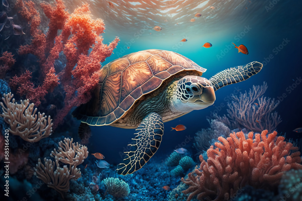 green sea turtle swimming in the Underwater world to enjoy nature ...