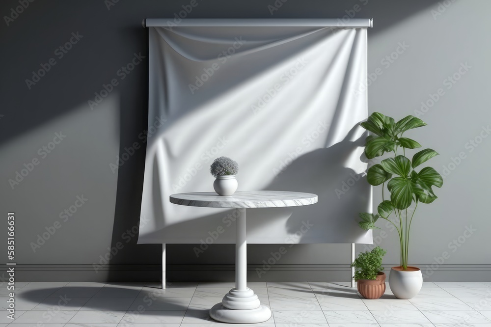 Room with white wall, table and white blind for background, Suitable ...