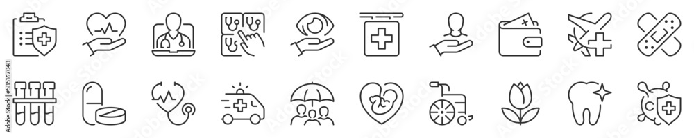 Health insurance coverage thin line icon set. Symbol collection in ...