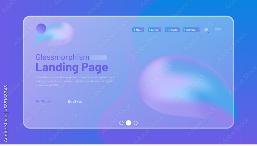 Glassmorphism UI Template, Website landing page with glass overlay ...