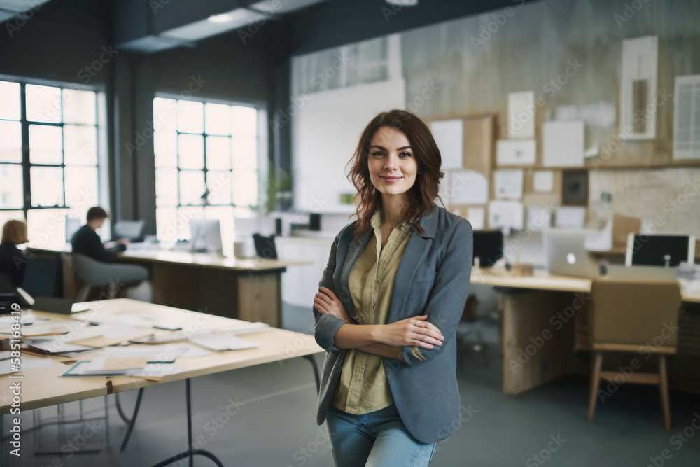 Beautiful business woman at work in the office, portrait, not a real ...