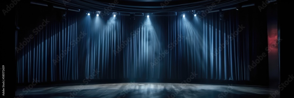 Closed theater curtain opening slowly, royal blue Stock Illustration ...