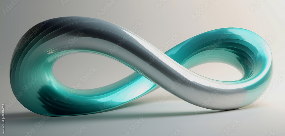 Smooth flowing infinity symbol with silver, teal, reflective surface ...