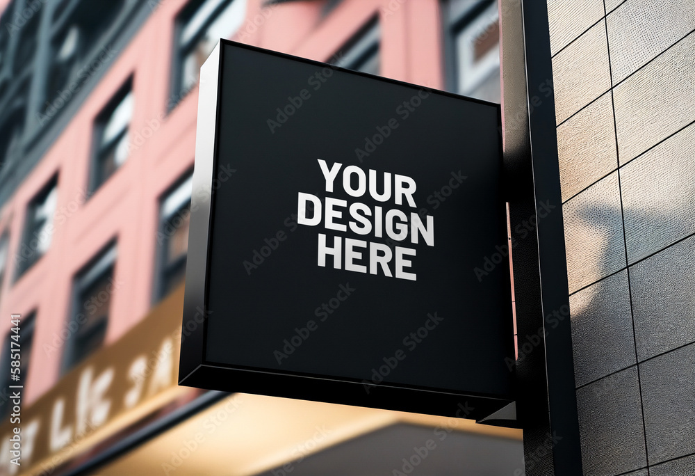 Black square signboard mockup in outside for logo design, brand ...