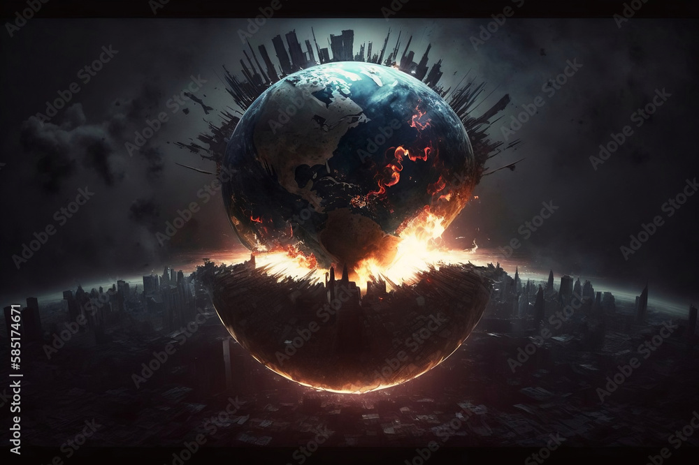 End of the world. Apocalyptic background with exploding earth (created ...