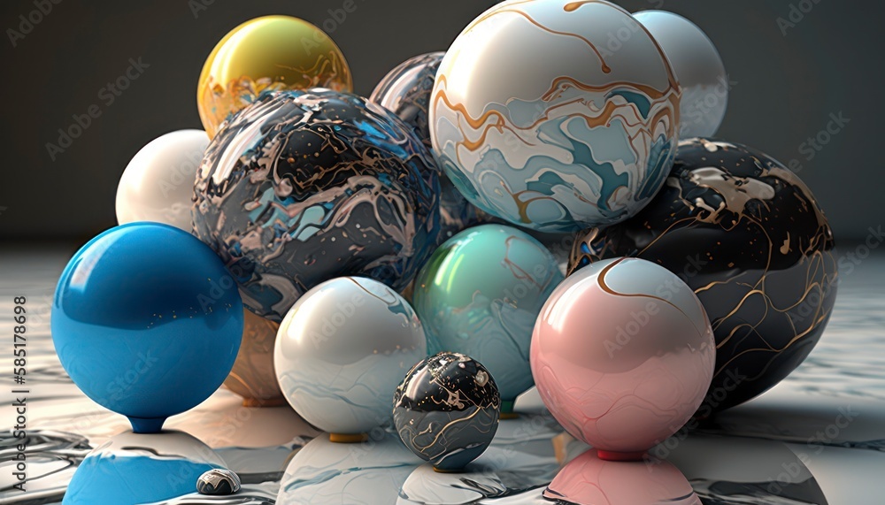 marble balls, different sizes shapes, 3D render game engine unreal ...