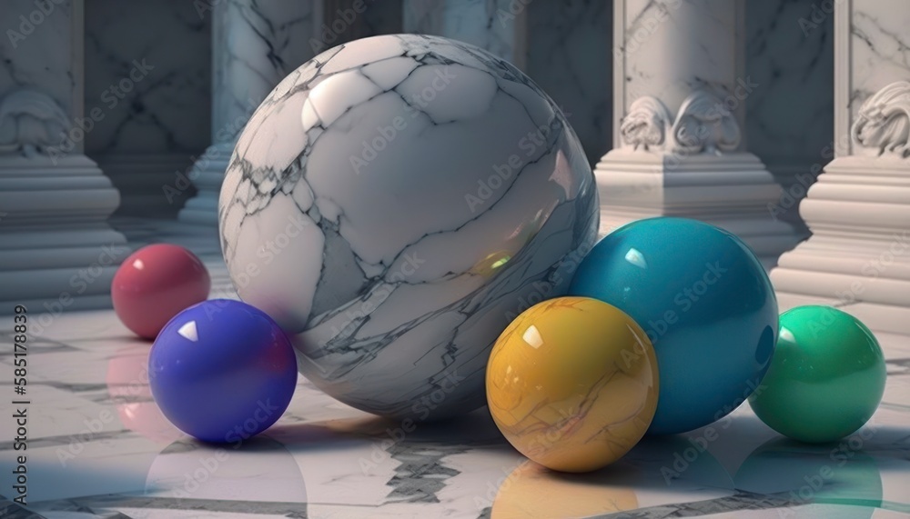 marble balls, different sizes shapes, 3D render game engine unreal ...