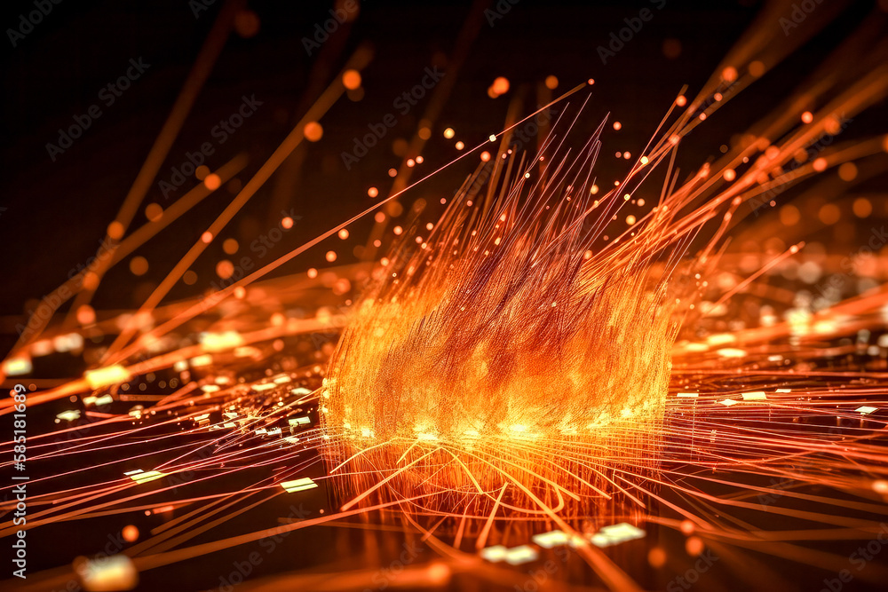 Burning sparks of metal abstract digital technology concept, circuit ...
