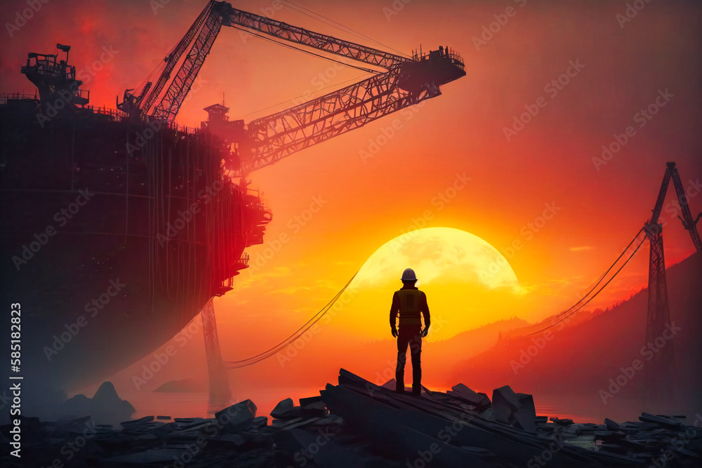 A serene pastel sunset belies the determined silhouette of an engineer ...