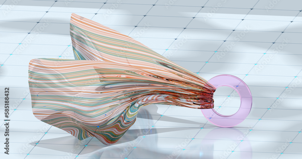 3d rendering. High Tech illustration with a glass figure and fluttering ...