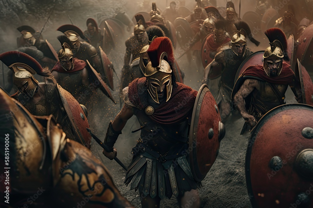 Spartan King Leonidas I and his warriors at Thermopylae Stock ...
