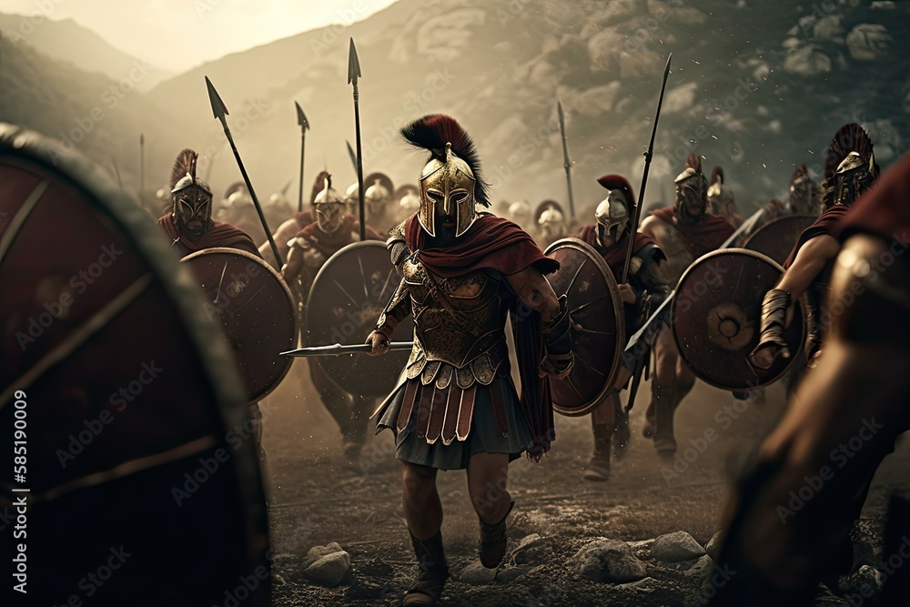Spartan King Leonidas I and his warriors at Thermopylae Stock ...