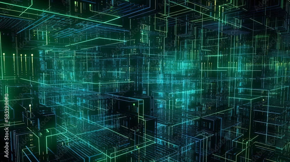 Abstract Data center logistic packages transport move city green light ...