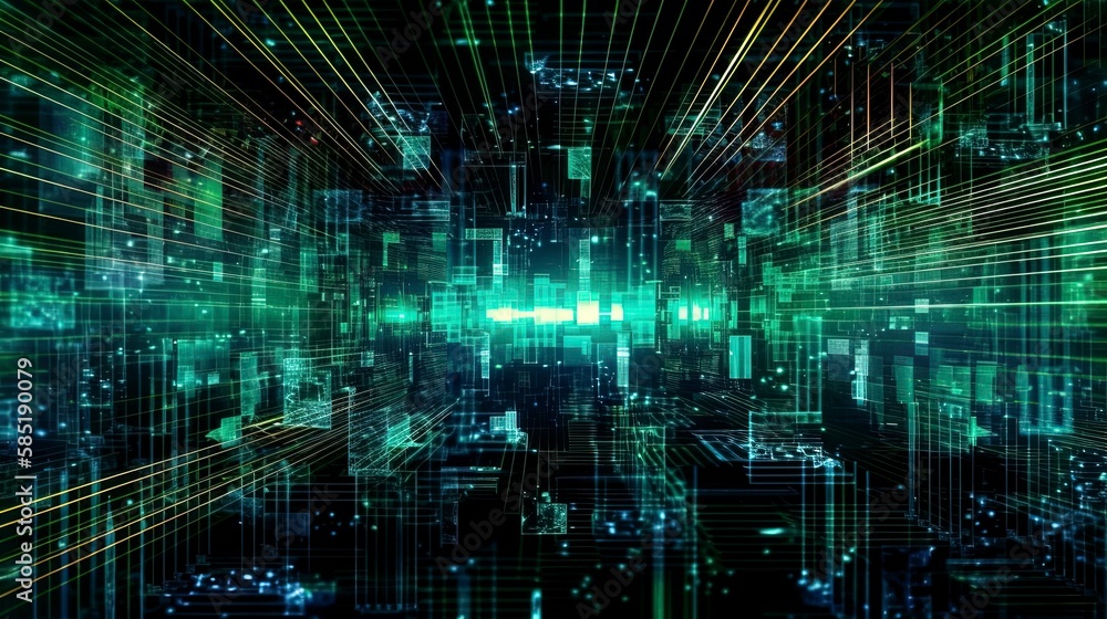 Abstract Data center logistic packages transport move city green light ...