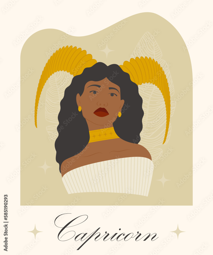 Zodiac Illustration of Capricorn zodiac sign as a beautiful afro girl ...