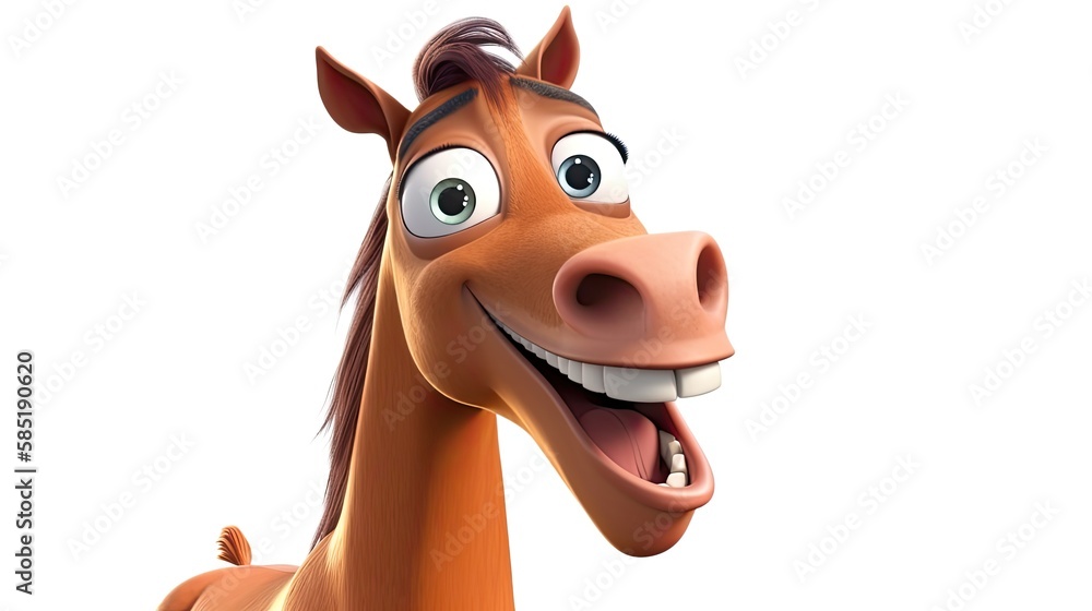 Cute realistic happy and cute horse smiling, funny cartoon character on ...