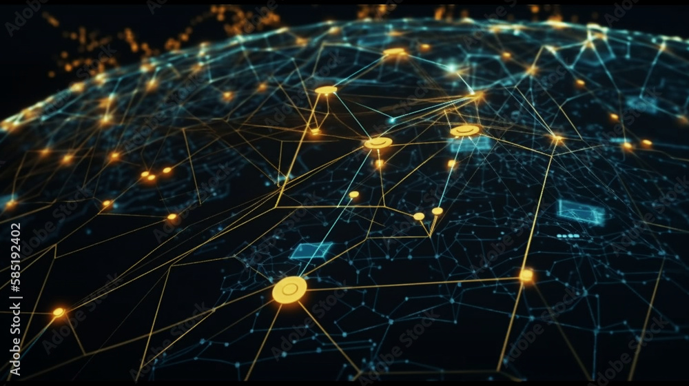 technology background UI, trading lines, blue and yellow, network with ...