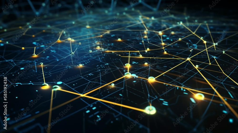 tech background UI, trading lines, blue and yellow, network with ...