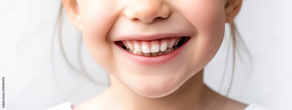 banner perfect kids smile close up, happy little girl with beautiful ...