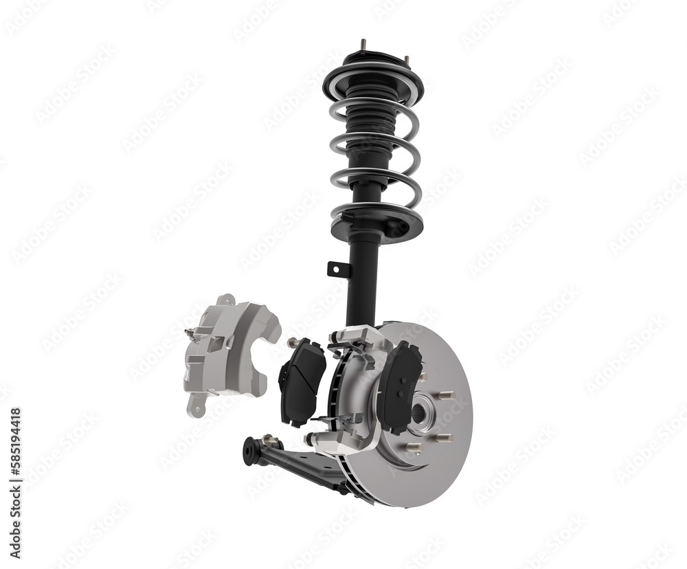 Car brake system exploded view. Front brake system with suspension ...