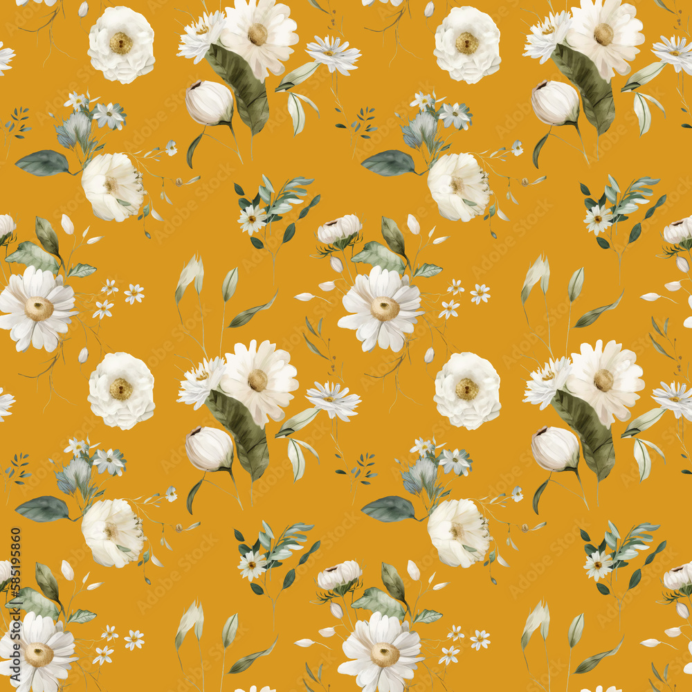 Seamless Surface Design Fabric Design Pattern with White Flowers Stock ...