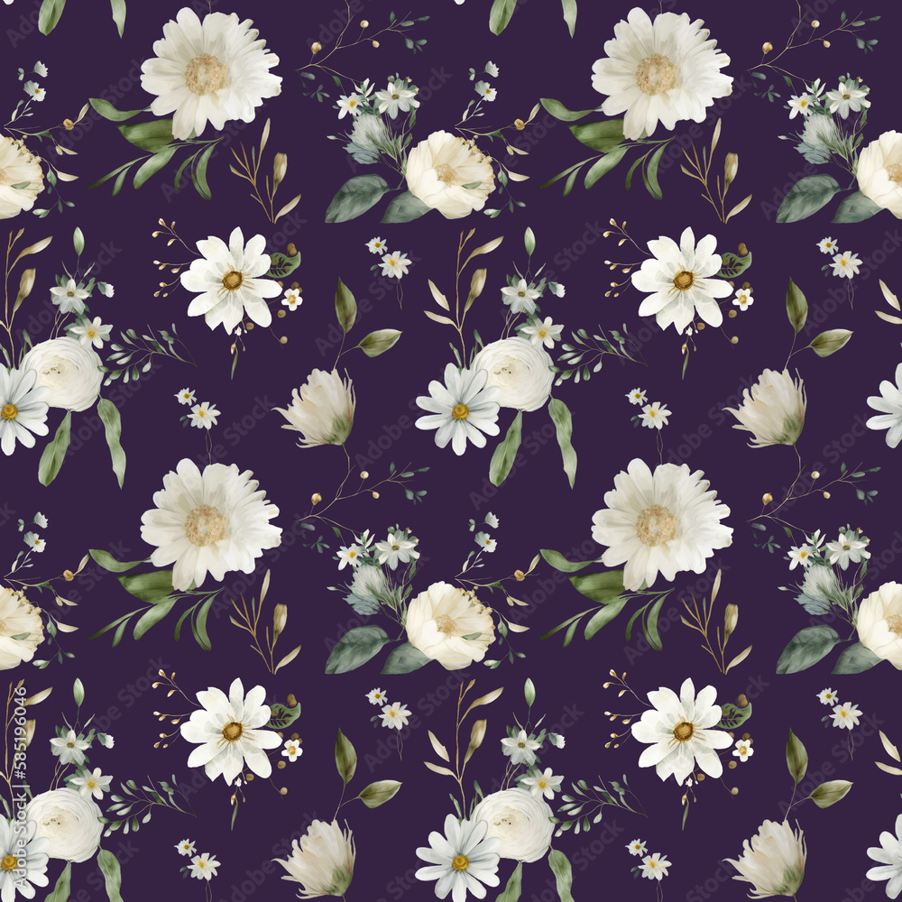 Seamless Surface Design Fabric Design Pattern with White Flowers Stock ...