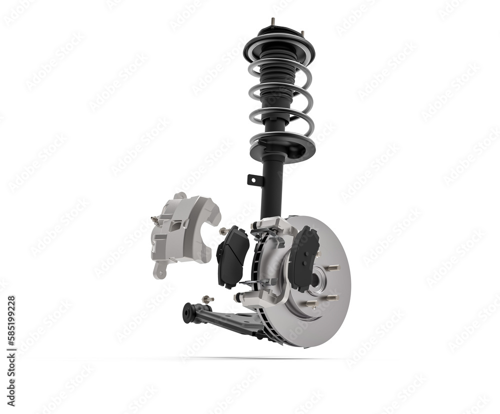 Car brake system exploded view. Front brake system with suspension ...