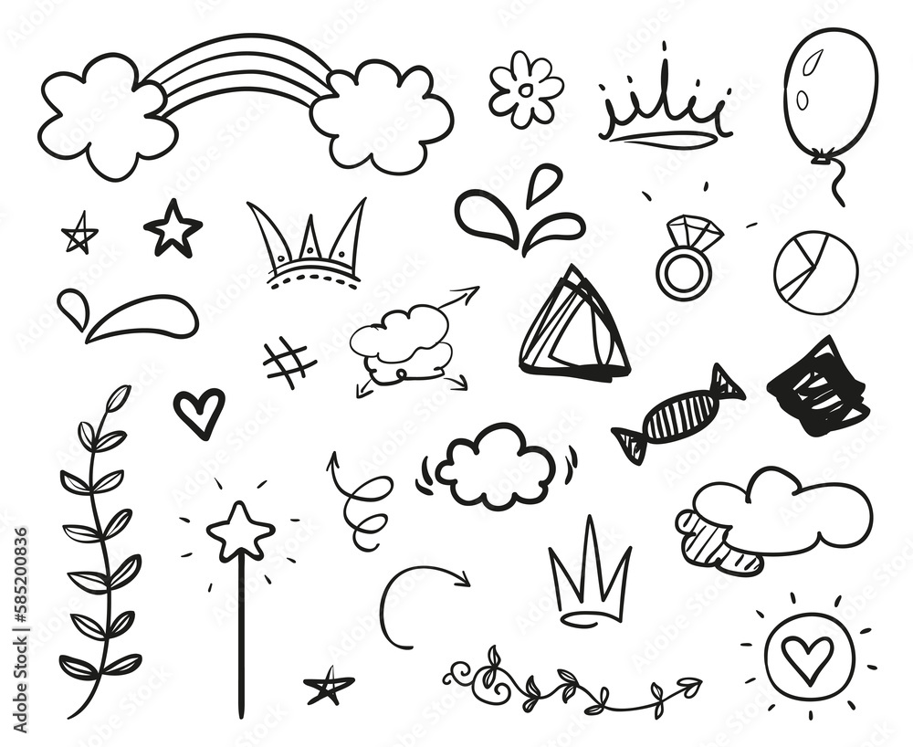 Hand drawn elements on isolated white background. Simple signs. Line ...