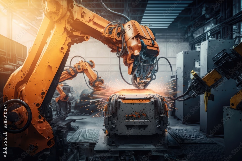 Mechanized welding industry robot arm for assembly in factory ...