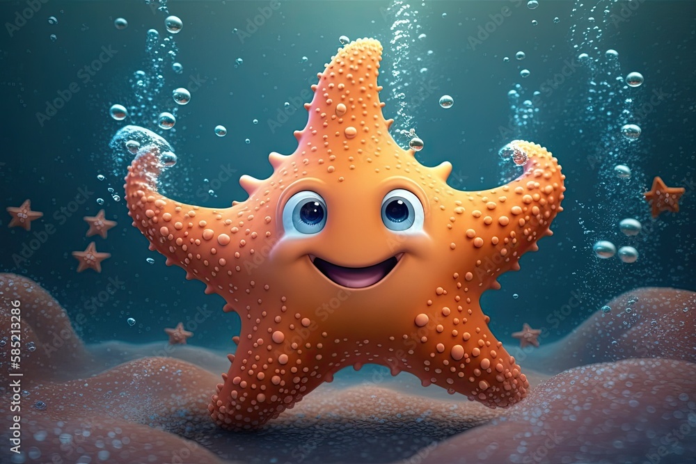 Cute Cartoon Starfish Character Underwater in the Ocean (Generative AI ...