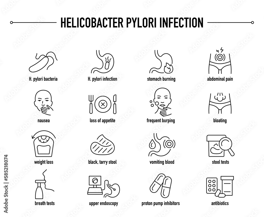 Helicobacter Pylori Infection symptoms, diagnostic and treatment vector ...
