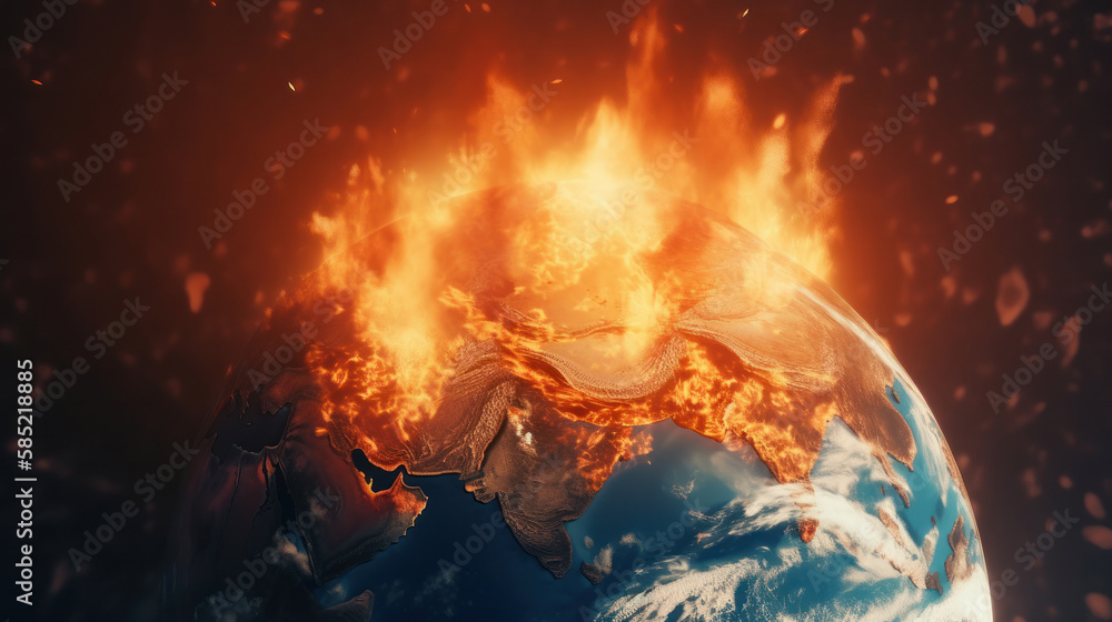 Planet Earth in fire. Global warming concept. Illustration AI Generative Stock Illustration ...