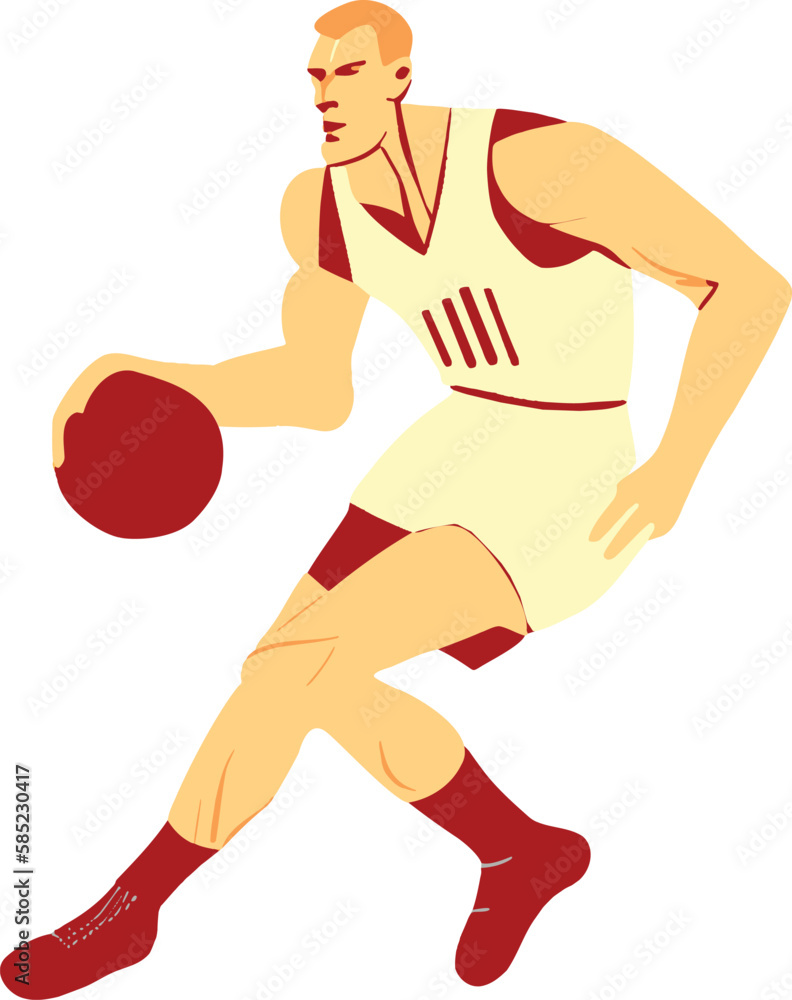 basketball player in uniform running with ball isolated on white ...