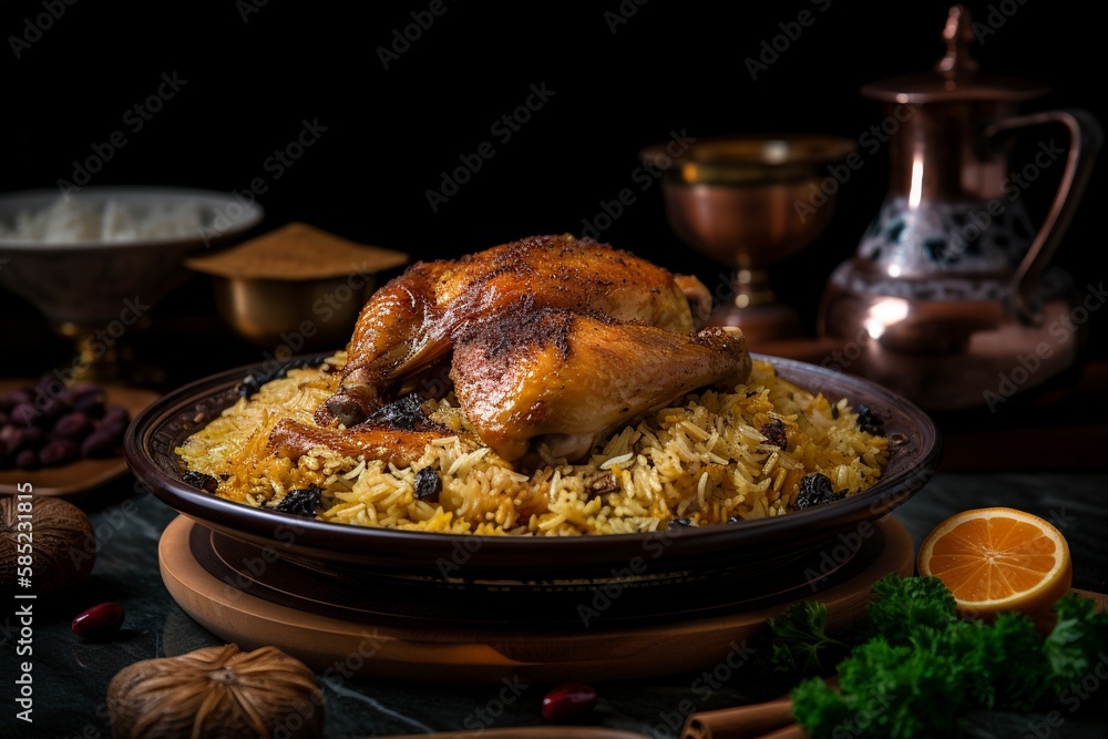 Chicken Kabsa with rice mandi Saudi Arabian Stock Illustration | Adobe ...