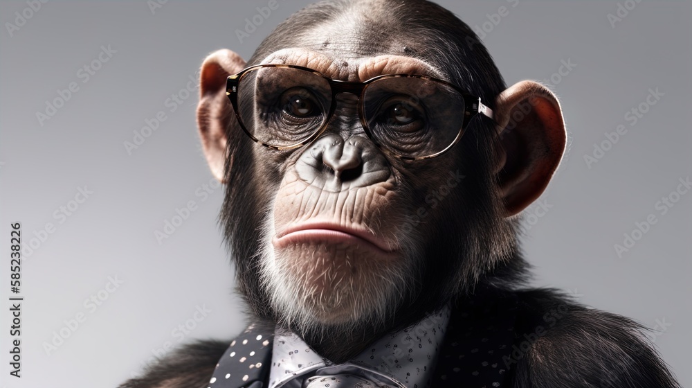Chimpanzee with glasses in suit: Studio Shot of a Chimp in Business ...