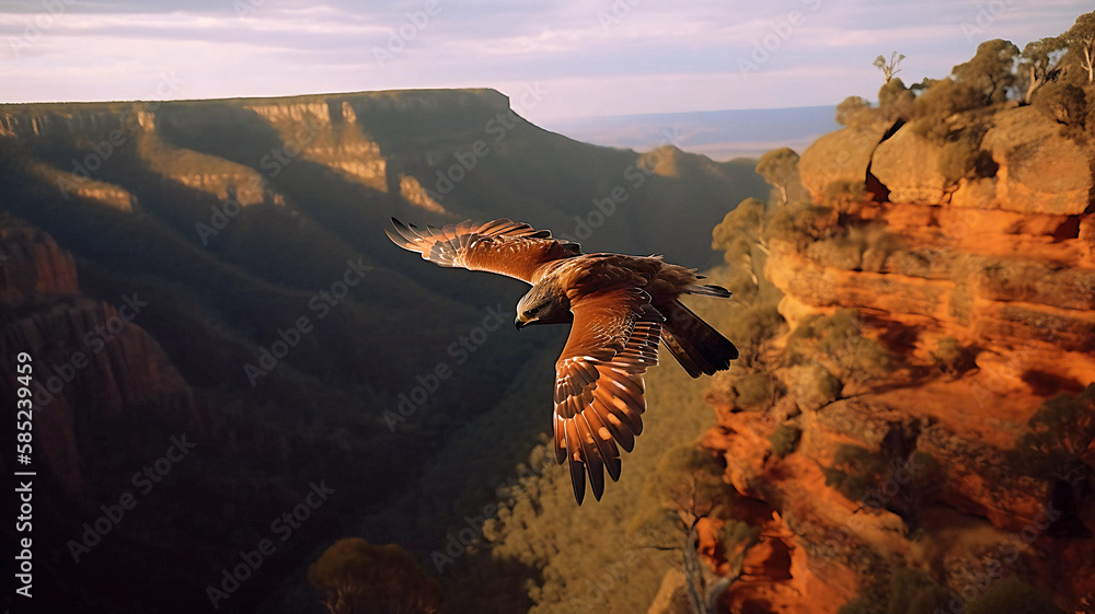 Giant hawk flying in the australian canyons Stock Illustration | Adobe ...
