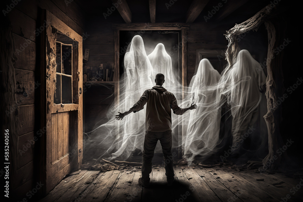 Superstitious frightened man see ghosts, concept of Superstition and ...