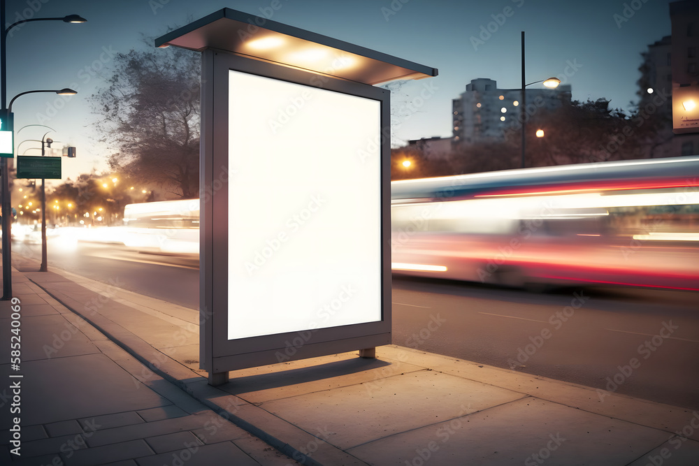 Blank advertising light box on bus stop, mockup of empty ad billboard ...