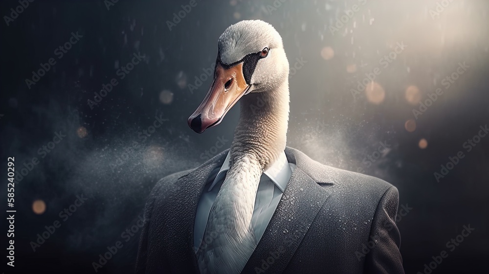 Swan in suit: Studio Shot of a Swan in Business clothes, Mixing ...