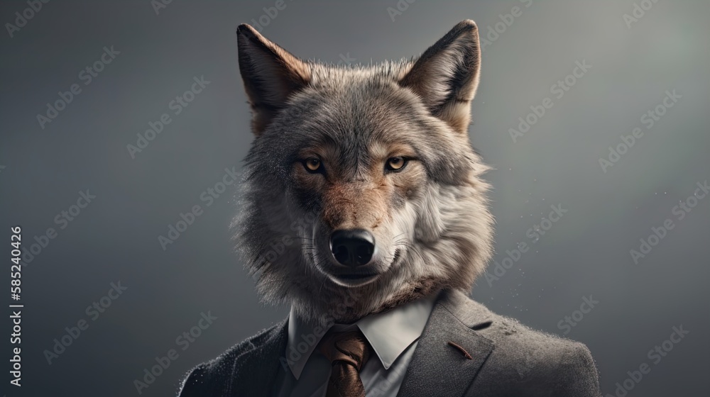 Wolf in suit: Studio Shot of a Wolf in Business clothes, Mixing ...