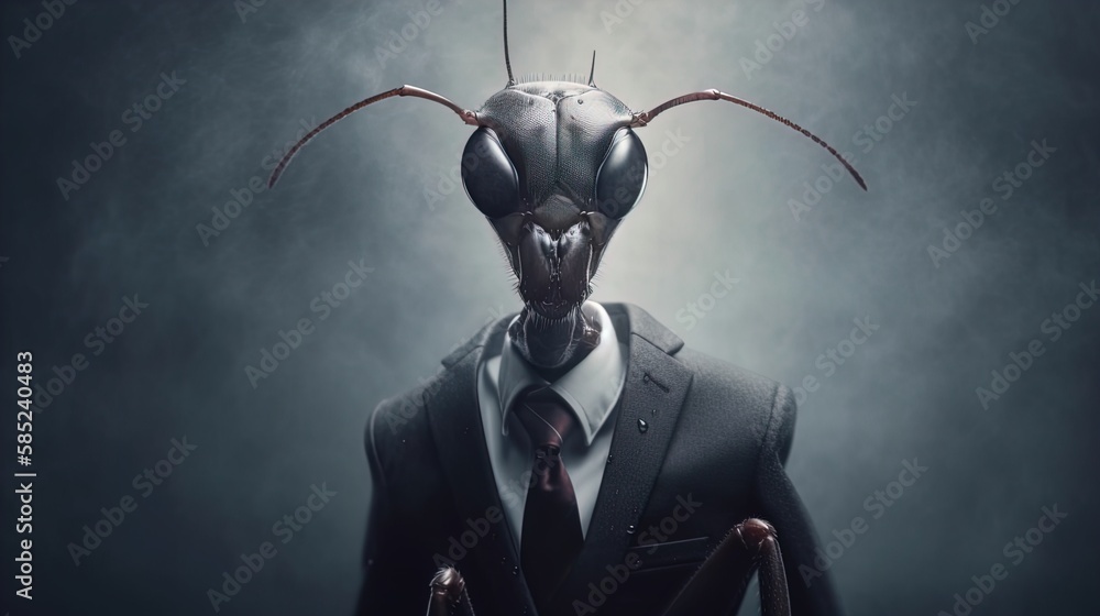 Ant in suit: Studio Shot of an ant insect in Business clothes, Mixing ...