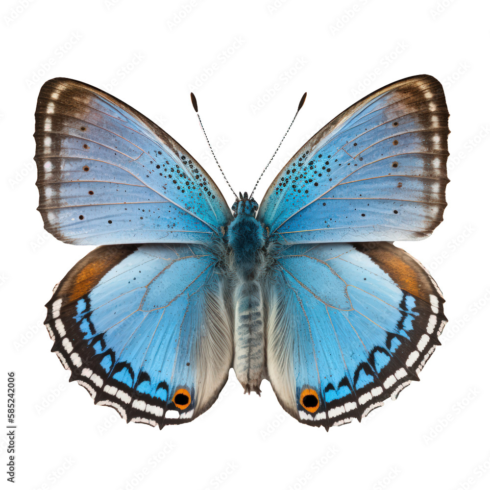 This image features a stunning blue butterfly captured on a transparent ...